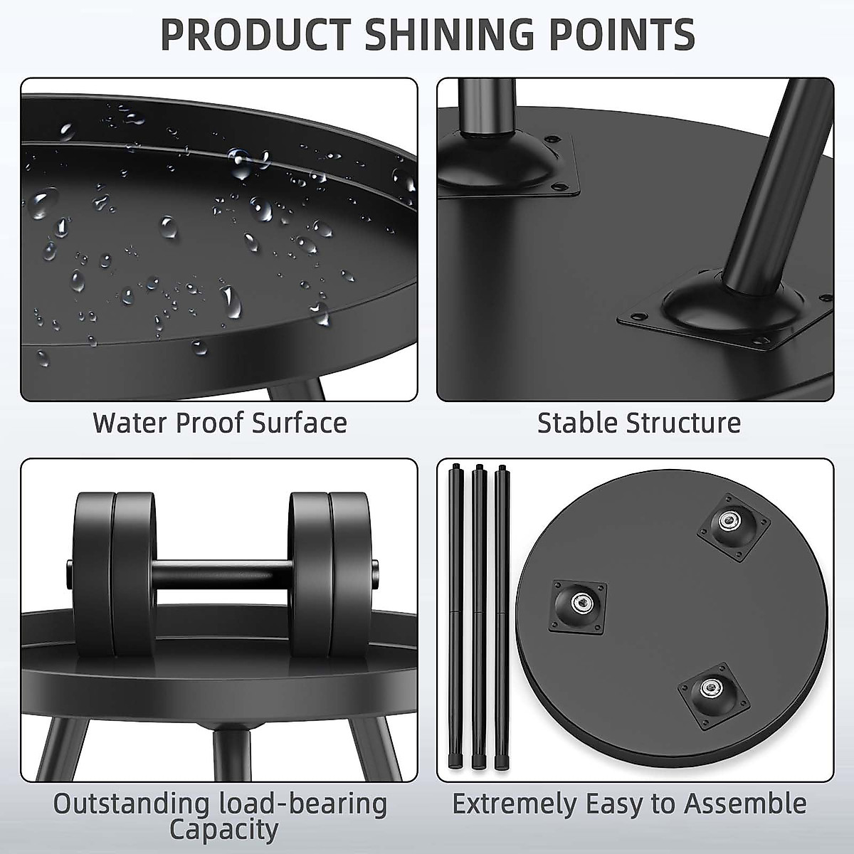 Round Metal Side Table, Small End Table for Indoor Outdoor, Mid Century Modern Decor, Black