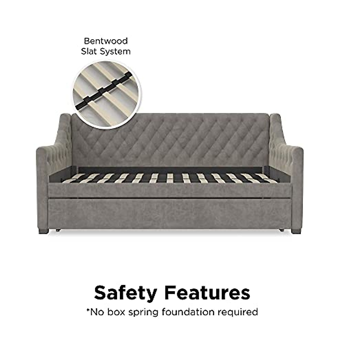 Little Seeds Ambrosia Diamond Tufted Upholstered Design Daybed and Trundle Set, Twin Size Frame, Light Grey