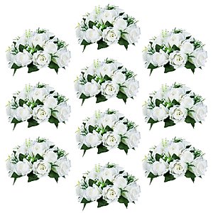 Sziqiqi Pack of 10 Fake Flower, Silk Rose Flowers, Suit for Wedding/Party Centerpiece Road Lead Flower Rack Decorations, 10 Pieces