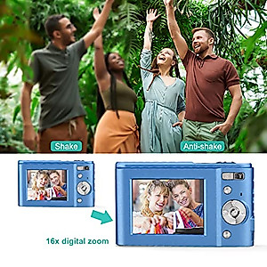 Andoer Portable Digital Camera 48MP 1080P 2.4-inch IPS Screen 16X Zoom Auto Focus Self-Timer 128GB Extended Memory Face Detection Anti-Shaking with 2pcs Batteries Hand Strap Carry Pouch