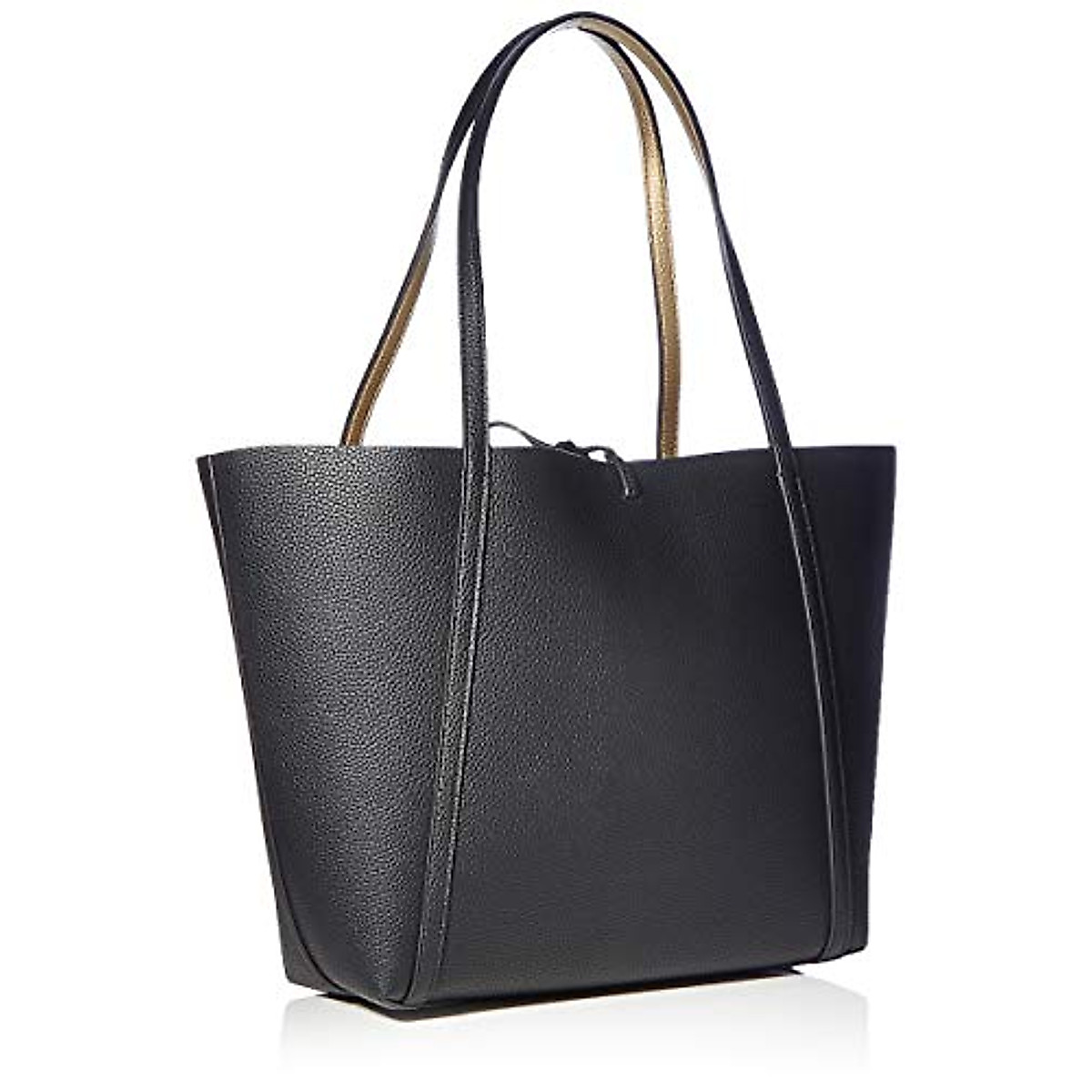 A|X ARMANI EXCHANGE womens Reversible Pebbled Tie Eco Leather Tote Bag, Black/Gold-black/Gold, One Size US
