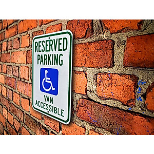 Signs Authority Reserved Parking Sign - 18Hx12W-Inch Reflective Aluminum Handicapped Parking Sign - Easy to Install Handicap Van Accessible Sign - Engineer Grade Ultra Reflective - Blue Green on White