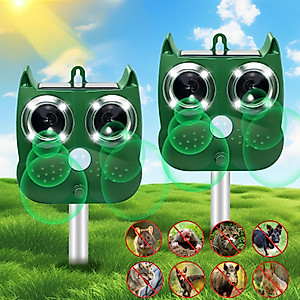 Ultrasonic Deer Repellent Devices 2024 Newest Solar Animal Repeller for Cat Dog Deer Raccoon Coyote Skunk, Waterproof Cat Deterrent Outdoor with Explosive Flashing Light, 2 Pack