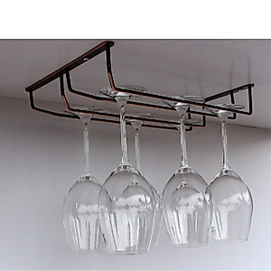 CM Pack of 2 Under Cabinet Hanging Rack Wire Hanger Rack Organizer Holder Rack for Wine Stem Glasses Stemware Wine Glass in Bar Kitchen, 12 Inch Long (Antique Copper Finish)