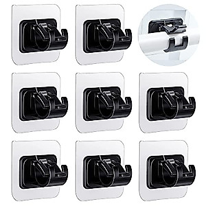 8 Pieces Self Adhesive Curtain Rod Bracket, No Drill Drapery Hooks Holder, Plastic Sticky on Curtain Rod Holder for Kitchen, Bathroom, Hotel (Black)