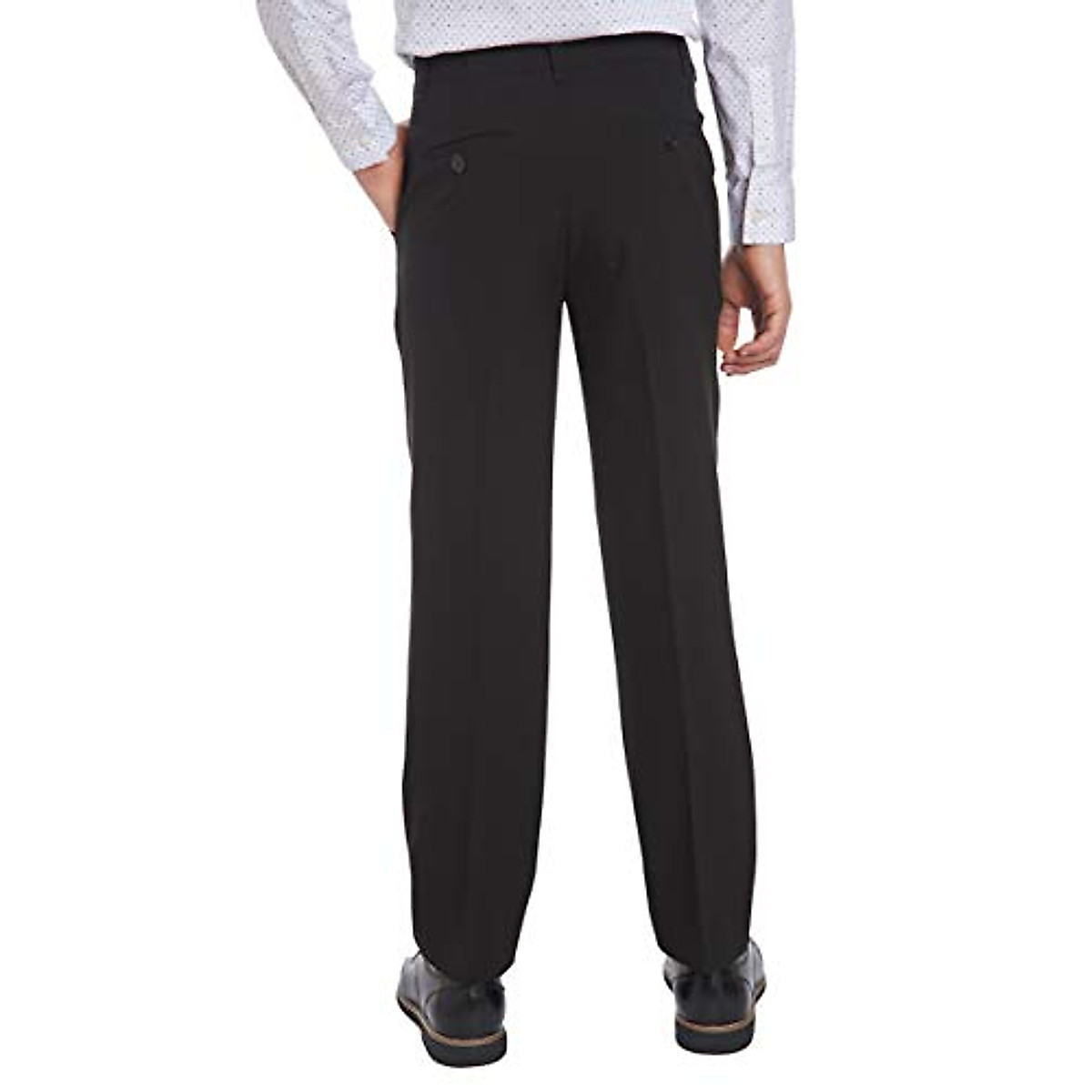 Calvin Klein Boys Flat-Front Bi-Stretch Dress Pant, Straight Leg Fit & Hemmed Bottom, Belt Loops & Functional Front Pockets, Black, 10