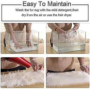 HEBE Faux Fur Rug 4'x6' Large White Sheepskin Shag Area Rugs Thick Plush Throw Rug Carpet for Living Room Bedroom Baby Nursery Childrens Room Rug