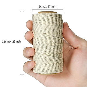 TJ.MOREE Butchers Twine, 3Ply 100m/328 1mmThick Feet Food Safe Cotton Cooking Meat Rope String Bakers Twine Fit to Parcel Sausage and Decorate Crafts (White)