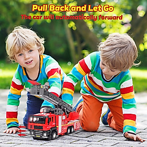 Geek Cheers Real Fire Truck Toy, Alloy Model Functional Firetruck with Water Pump, Extendable Rotating Rescue Ladder, Lights & Siren Sounds, Friction-Powered Car for Gift for Boys Girls Ages 3+