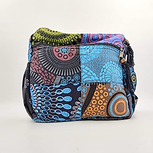 Fwosi Boho Shoulder School Tote Bags - Unisex, Lightweight Crossbody Messenger Bag - 4 Compartments, Adjustable Strap, Zipper Closure - Embroidered Purse Hippie Sling Patchwork Bag