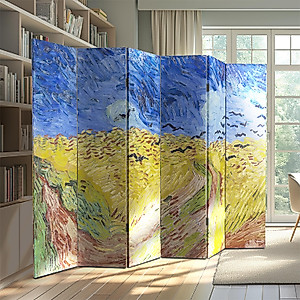LANDCHY 6 Panel Room Divider Oversized 7.8FT W Foldable Room Divider Privacy Screen Van Gogh's Painting-Wheat Field with Crows,Foldable Portable Room Separating Divider Room Partition Freestanding