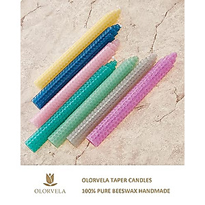 olorvela Taper Candles Handmade Beeswax Candles 14pcs, Hand-Rolled Candles Made of 100% Pure Beeswax, Natural Scent, Smokeless and Dripless Tapers(7 Pair, Light)