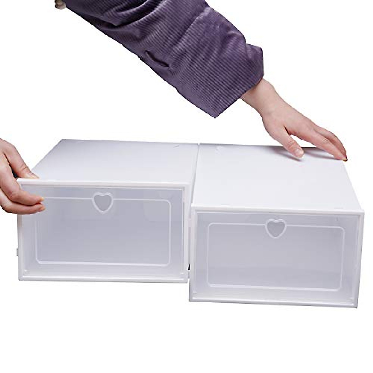 20 PCS Shoe Storage Boxes,Clear Plastic Clamshell Shoebox Stackable Shoe Organizer Foldable Display Box Container Closet Shelf Shoe Organizer,Need to Assemble (Angel White Large Round Holes)