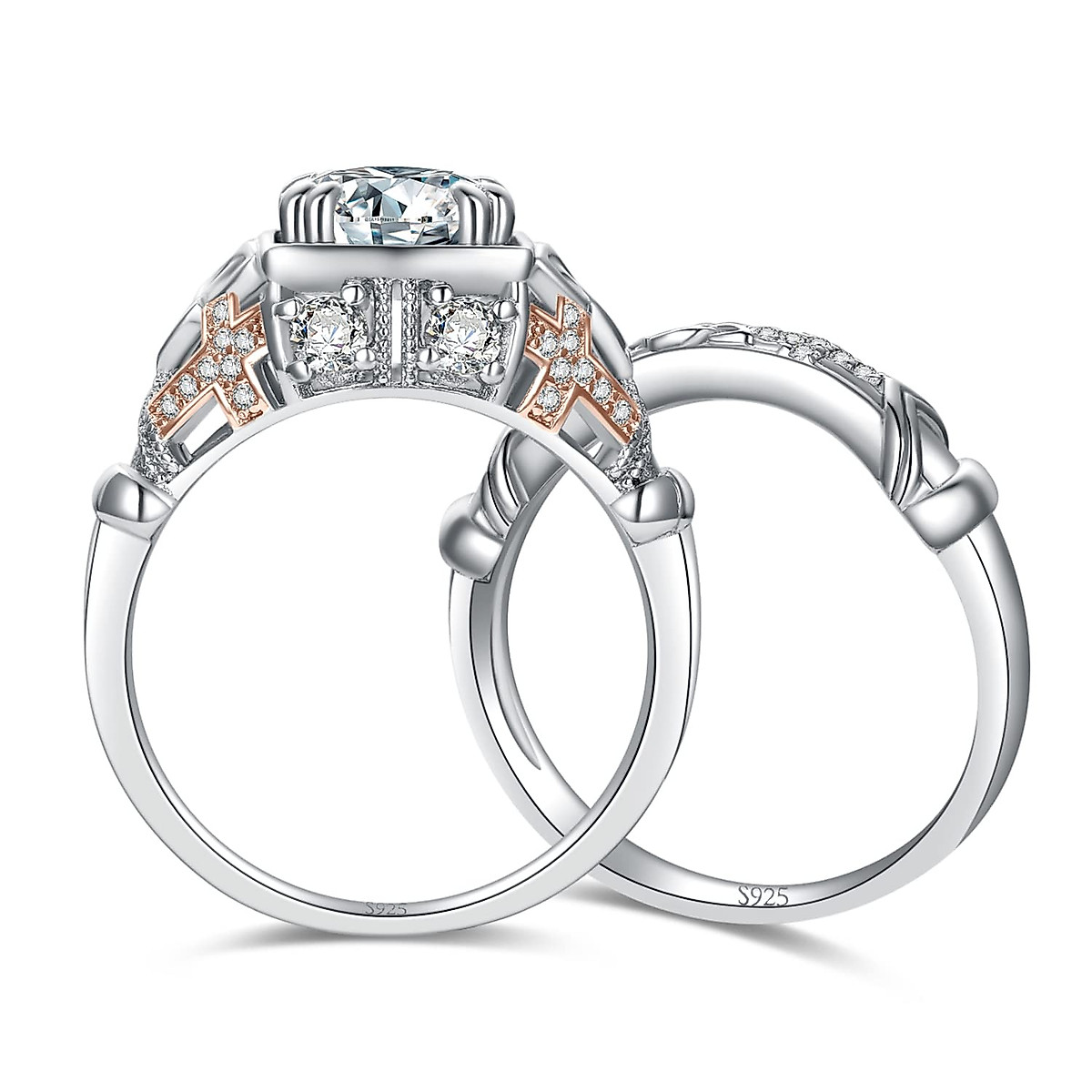 JewelryPalace Celtic knot 2.5ct Cubic Zirconia Solitaire Engagement Rings for Women, Cross 14K Rose Gold 925 Sterling Silver Promise Ring for her, Simulated Diamond Wedding Band Ring Bridal Sets 7