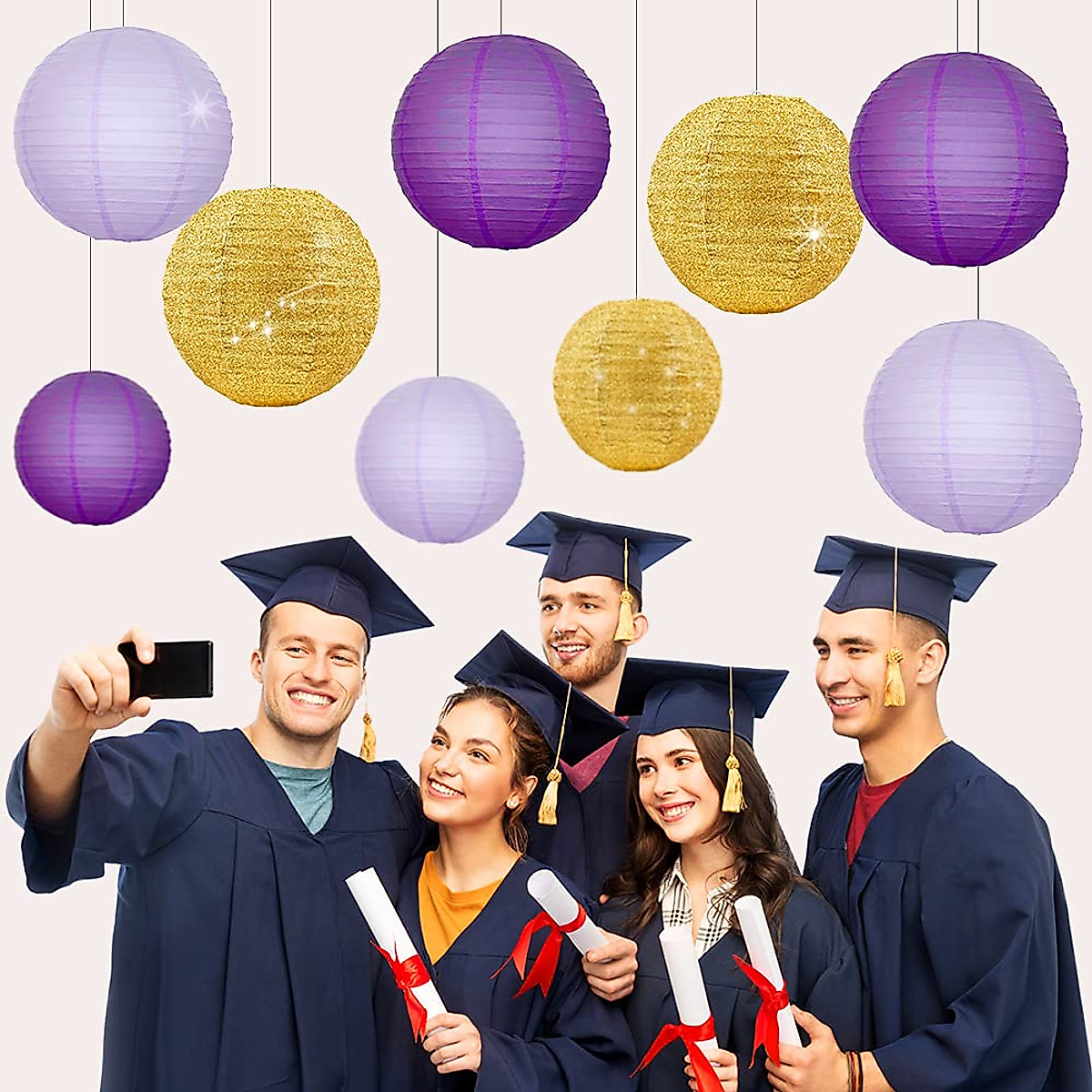 Graduation Decorations Purple Gold 2024 Furuix Purple Birthday Decorations Glitter Gold/Purple Paper Lanterns Purple Birthday/Baby Shower/ Bridal Shower/Wedding Decorations/Lsu Decorations