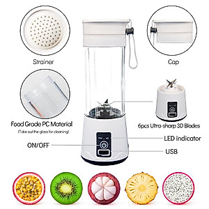 Portable Blender for Shakes and Smoothies Personal Small Drink Electric Blender Cup USB Rechargeable 380ml(13oz) and 6 Blades Shake Mixer Tarvel Mini Fresh Juice Blender Bottle with a Straw (black)
