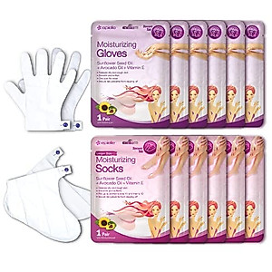 Epielle Moisturizing Hand & Foot Masks (Glove & Socks 12pk) for Dry Hand, Dry & Cracked heel Spa Masks Sunflower Seed Oil + Avocado Oil + Vitamin E