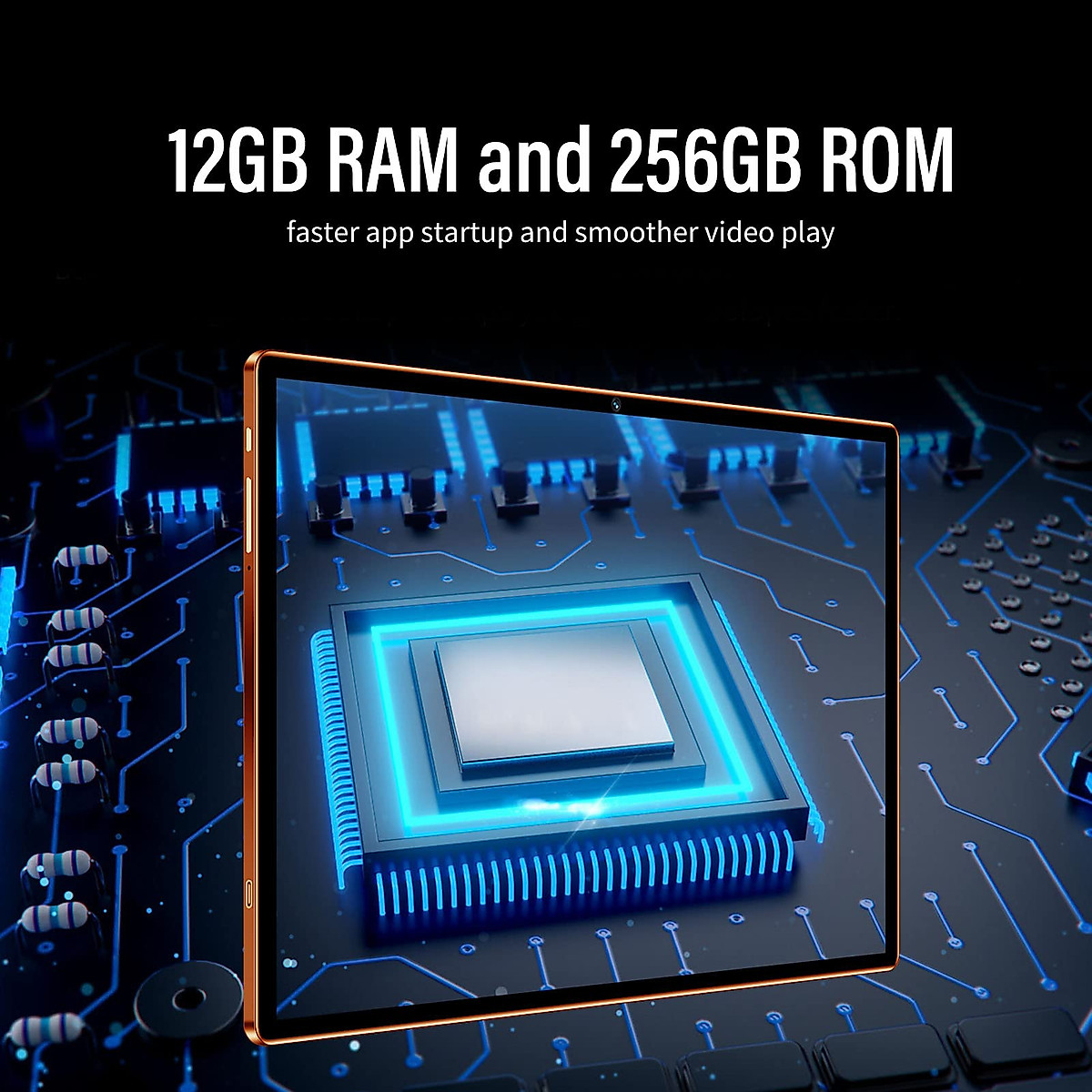 10in Smart Tablet, Octa Core Processor, 1920x1200 IPS Screen, 12GB RAM 256GB ROM, Dual Cameras and Speakers, Long Battery Life (Orange)