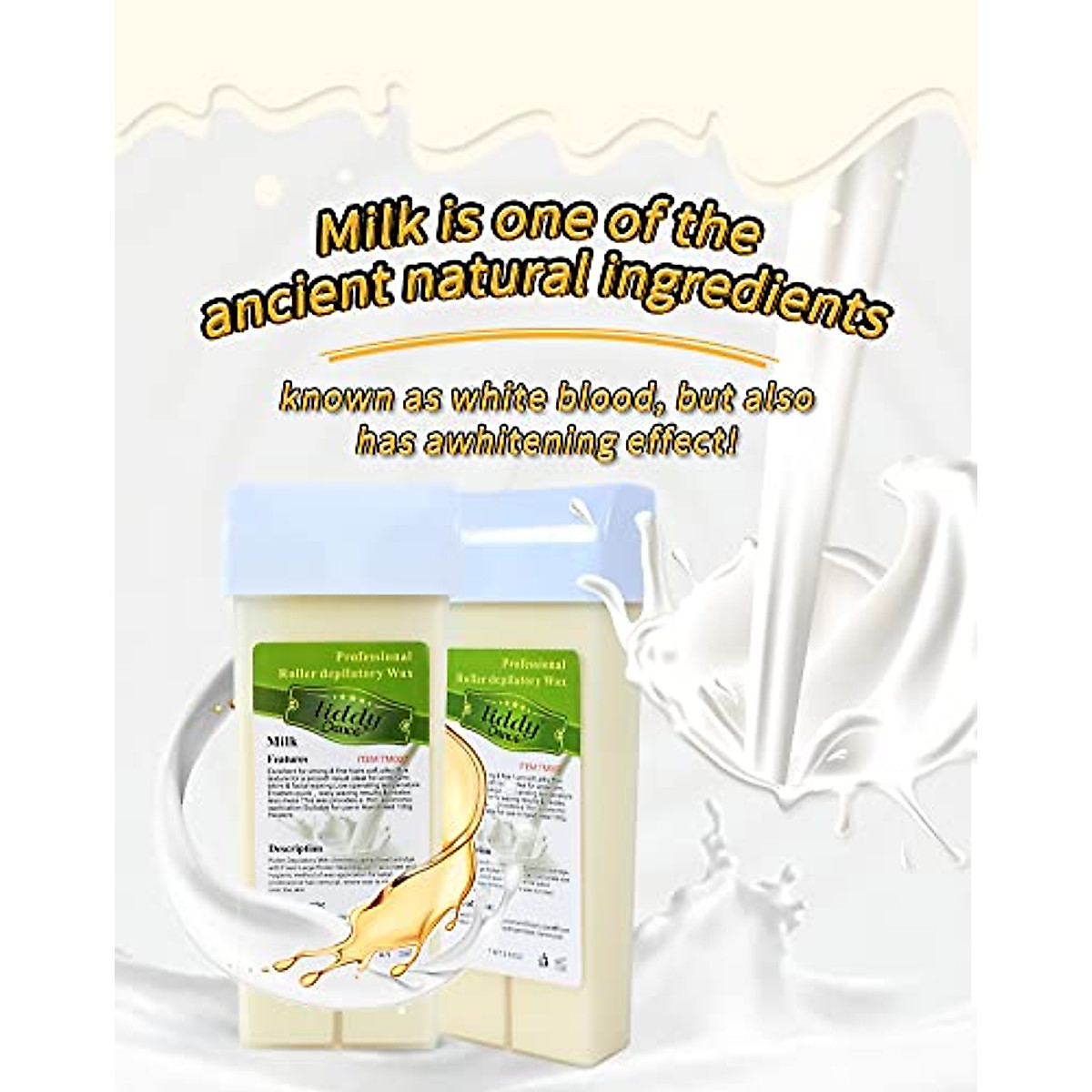 Roller Waxing Kit for Sensitive Skin, Milk roll on wax cartridge warmer for arms, legs and larger areas of the body hair removal, at home waxing kit for women and men