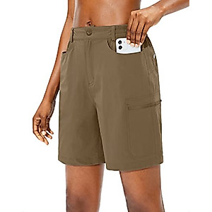 Viodia Women's Hiking Cargo Shorts Quick Dry Stretch Lightweight Camping Shorts for Women with Zipper Pockets Dark Khaki Small