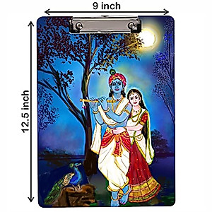 CVANU Beautiful Radha-Krishna Moon at The Back Print Wooden Exam Clipboard Writing Examination Pad Size(12.5inch X 9inch) Multicolor _CV02
