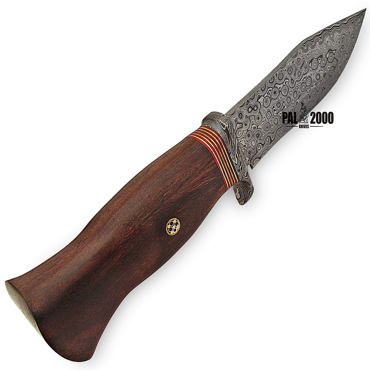HK-9892 Handmade Damascus Steel Hunting 10.4 Inch Knife Solid Rose Wood Handle with Sheath