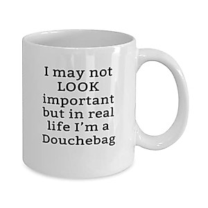 Funny Douchebag Coffee Mug, I May Not Look Important But In Real Life I'm A Douchebag, Memorable Gifts For Men and Women