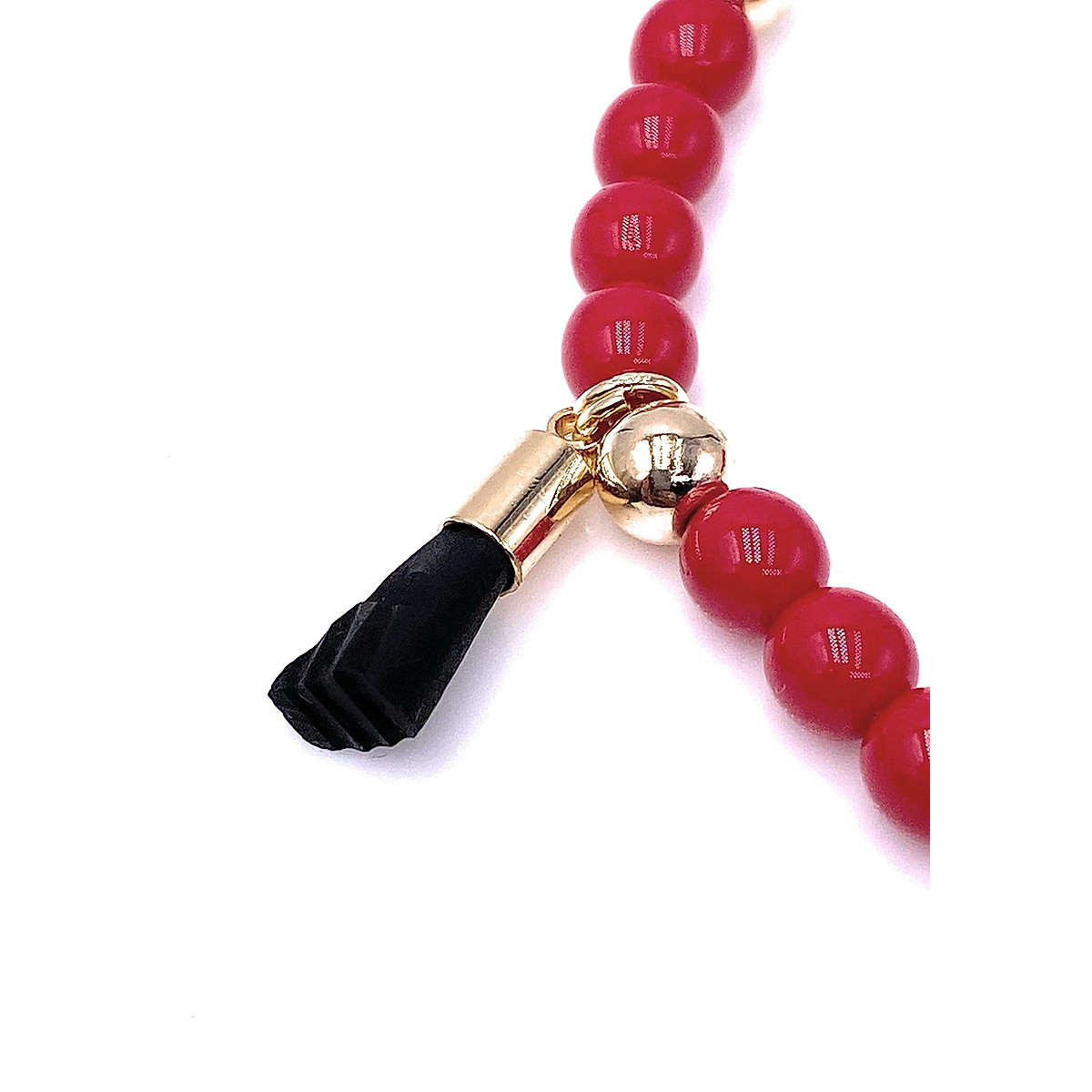 LESLIE BOULES Saint Benedict Red Glass Beads Bracelet Genuine Azabache and Blue Evil Eye Handmade Jewelry