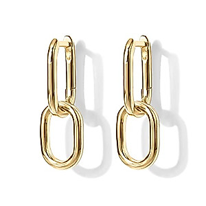 PAVOI 14K Yellow Gold Convertible Link Earrings for Women | Paperclip Link Chain Earrings | Drop Dangle Earrings