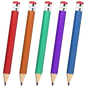 Bercoor 5 Pieces 13.1 Inch Wooden Jumbo Pencils for Props Gifts Decor, Fuuny Big Novelty Pencil with Eraser and Cap Wood Giant Pencil for Schools and Home Kids Writing