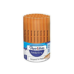 Paper Mate Handwriting Triangular Pens, Washable Black Ink, Orange Barrels, 24 Count (2021788)