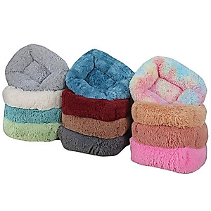 Bed Bright Pink Plush Square Beds for Small Medium Large Dogs Super Soft Winter Warm Sleeping Mats for Cats 1Pcs Xs