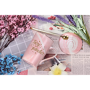 WENSSY Godmother Gifts from Godchild, Fairy Godmother Mug, Fairy Godmother Gifts, Mothers Day Godmother Gifts Mother’s Day Birthday Gifts for Godmother 14 Ounce Pink with Gift Box