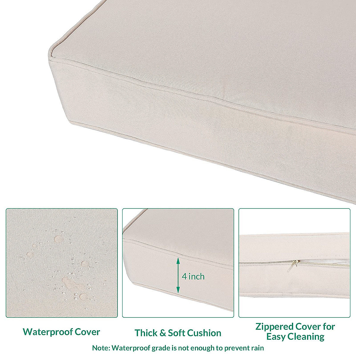 VIVIJASON Outdoor Wicker Rocking Chair, Patio Rattan Rocker Chair with Cushions & Steel Frame, All-Weather Rocking Lawn Wicker Furniture for Garden Backyard Porch (Beige)