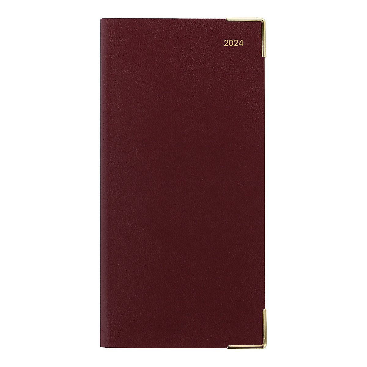 Letts of London Classic Monthly Planner, 13 Months, January 2024 to January 2025, Month-to-View, Horizontal, Gold Corners, Slim Size, 6.625" x 3.25", Burgundy (C12SBY-24)