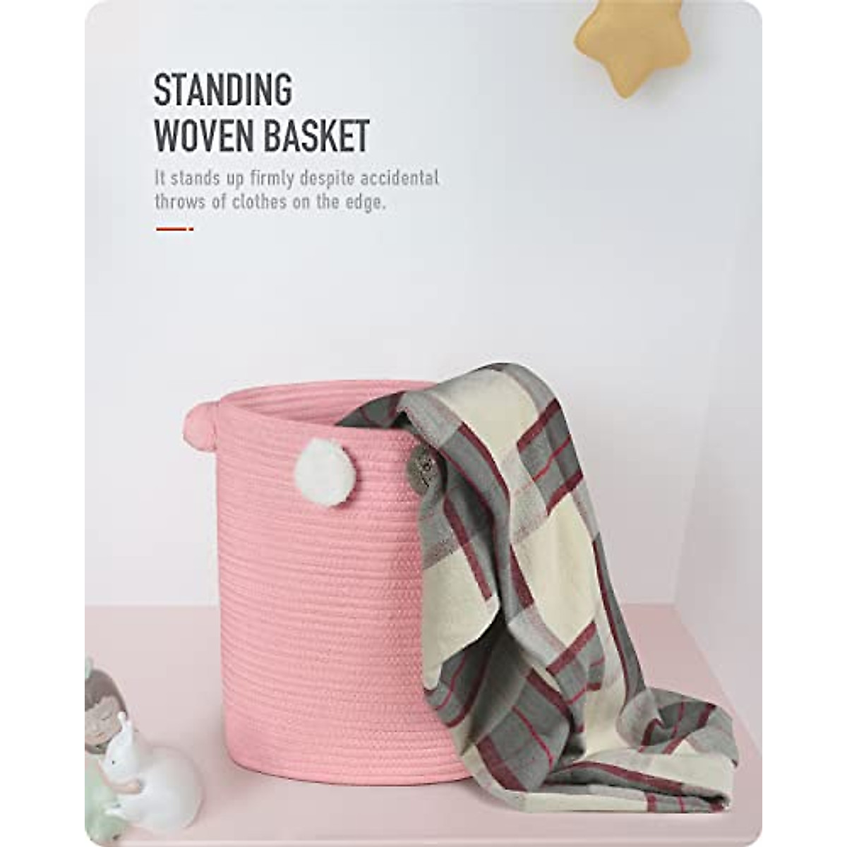 Baffect Large Cotton Rope Basket,Baby Nursery Storage Basket Fabric Storage Basket Organiser Woven Baskets Laundry Basket for Nursery Kids Baby Toy Storage Basket (Pink)