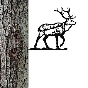 Metal Deer Garden Tree Stakes, 12 Inches Moose Elk Tree Stake, Metal Deer Decor, Outdoor Deer Silhouette Signs Art Stakes for Garden Yard,Tree, Lawn Patio