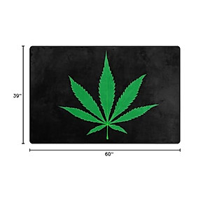WOZO Green Marijuana Leaf Black Artwork Area Rug Rugs Non-Slip Floor Mat Doormats for Living Room Bedroom 60 x 39 inches