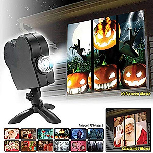 Halloween Holographic Projection, Halloween Projector Lights with a Tripod, Christmas LED Projector Lights, 12 Patterns Festival Outdoor Decor for Holiday Party Decoration Wall Motion