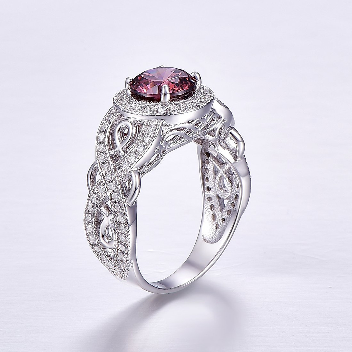 Merthus 925 Sterling Silver Ring for Women Infinity Knot CZ Wedding Ring Round Shape 8*8mm Main Stone Engagement Ring