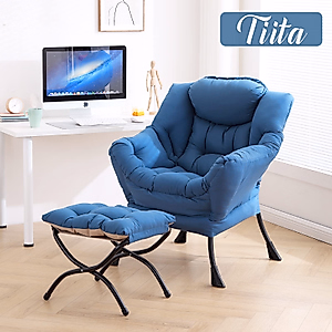 Tiita Lazy Chair with Ottoman, Modern Large Accent Lounge Chair, Leisure Sofa Armchair/Reading Chair with Footrest for Bedroom, Living Room, Dorm Rooms, Garden and Courtyard
