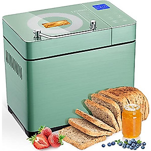 KEEPEEZ 2.2LB Large Bread Maker Machine-Dual Heaters, 17-in-1 Breadmaker with Gluten-Free, Pizza Dough, Jam, Auto Nut Dispenser,Ceramic Pan&Touch Panel, 3 Loaf Sizes 3 Crust Colors,15H Timer,Recipes