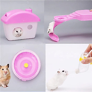 Zhang Ku 2-Tier Portable Travel Cage for Small Animals, Dwarf Hamster Travel Carrier with Carry Handle Exercise Wheel Water Bottle and Food Dish, 6.7 x 11.8 x 9.1 Inch (Pink) (SSS441)