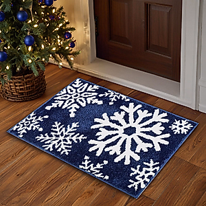 Lindameler Christmas Bathroom Rugs Winter Red Snowflake Christmas Bath Mat for Bathroom Extra Soft Absorbent Washable Non Slip Shower Mat Cute Lovely Christmas Holiday Rugs 20''x32'' (Blue,20''x32'')
