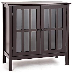 Tangkula Sideboard Buffet Storage Cabinet, Kitchen Storage Cabinet with 2 Glass Doors, Liquor Cabinet for Home Kitchen Dining Room, Cupboard Console Table, Curio Cabinet (Coffee)