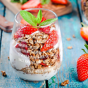 Modwnfy Daughter in Law Gifts from Mother in Law, Mothers Day Gifts for Daughter in Law, Thanks for Being My Daughter in Law Stemless Wine Glass, Funny Daughter in Law Wine Glass, 15 Oz