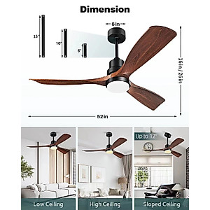Forrovenco Ceiling Fans with Lights and Remote, 52 Inch Outdoor Ceiling Fan for Patios with Light 3 Downrods, 3 Blades Modern Ceiling Fan Noiseless Reversible DC Motor, Wood Fan for Farmhouse