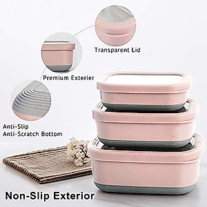 Lille Home Leak Proof Stainless Steel Lunch Snack Containers Set - Ideal for Educational Settings and Daycare - Nesting Trio with Silicone Lids - 47oz+30oz+16oz - Pink