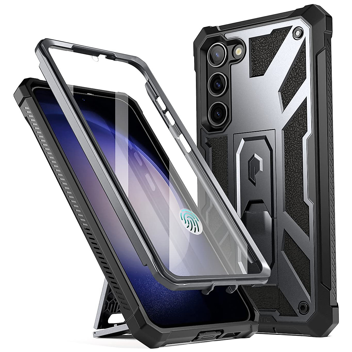 Poetic Spartan Case for Galaxy S23+ Plus 5G 6.7", Fingerprint ID, Rugged Shockproof Cover, Kickstand, Metallic Gun Metal