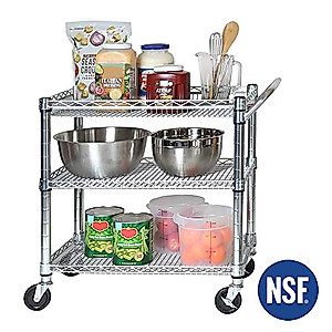 Seville Classics UltraDurable NSF Commercial Heavy Duty Metal Rolling Utility Cart, w/ Steel Shelves, Handle Bar for Restaurant, Garage, Warehouse, Kitchen, Office, Deep Top Basket (34.75"W x 18.25"D)